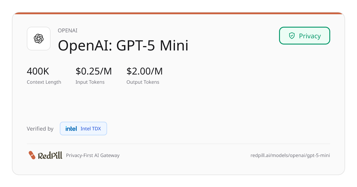 OpenAI: GPT-5 Mini - RedPill | RedPill