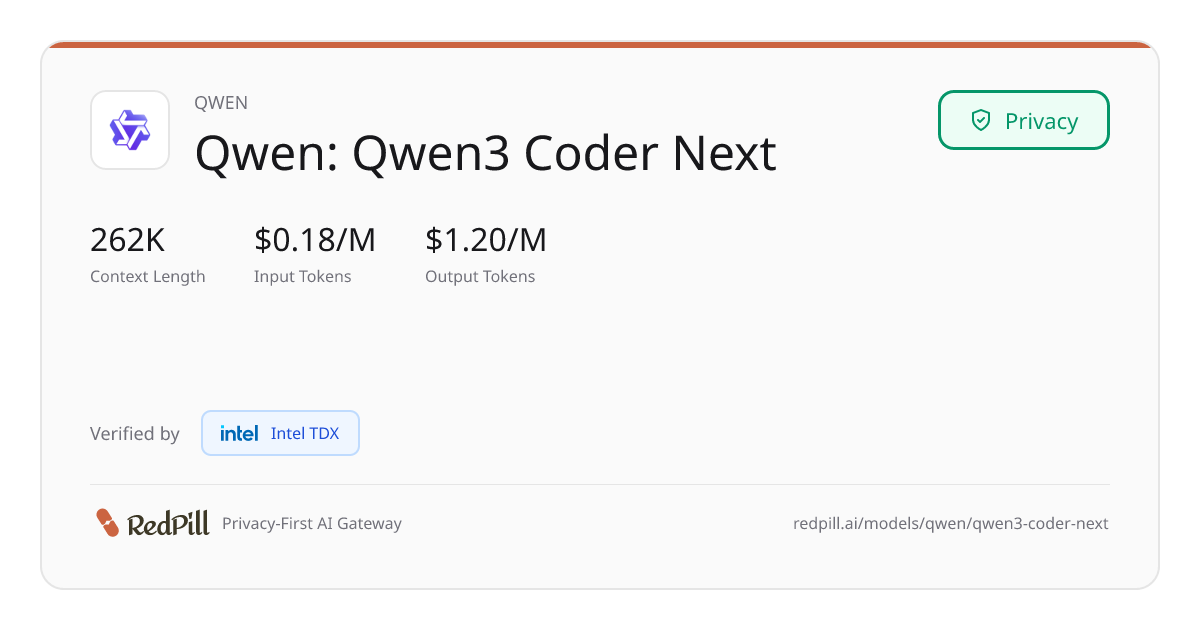 Qwen: Qwen3 Coder Next - RedPill | RedPill